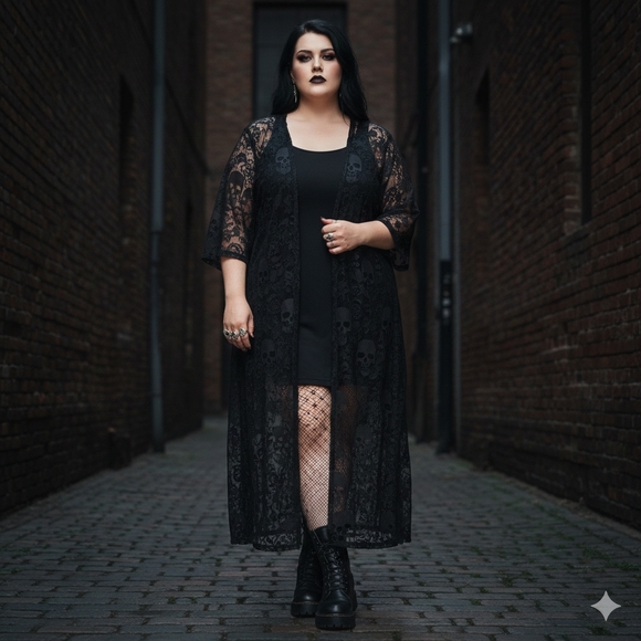 Hot Topic | Sweaters | Hot Topic Whimsigoth Skull Rose Lace Midi Duster ...